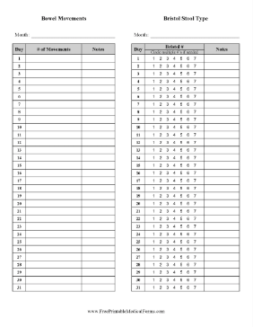Printable Bowel Movement And Stool Monthly Tracker