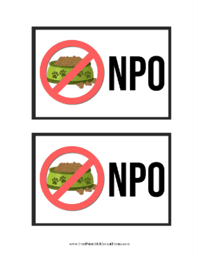Printable No Food NPO Veterinary Cage Card