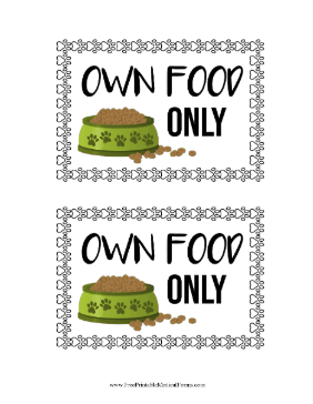 Printable Own Food Only Veterinary Cage Card